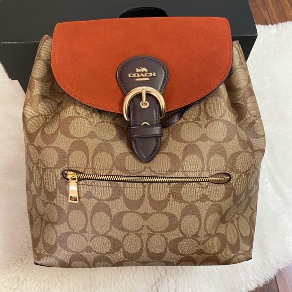 Coach | Bags | Coach Signature Canvas Suede Backpack Travel Bag | Poshmark